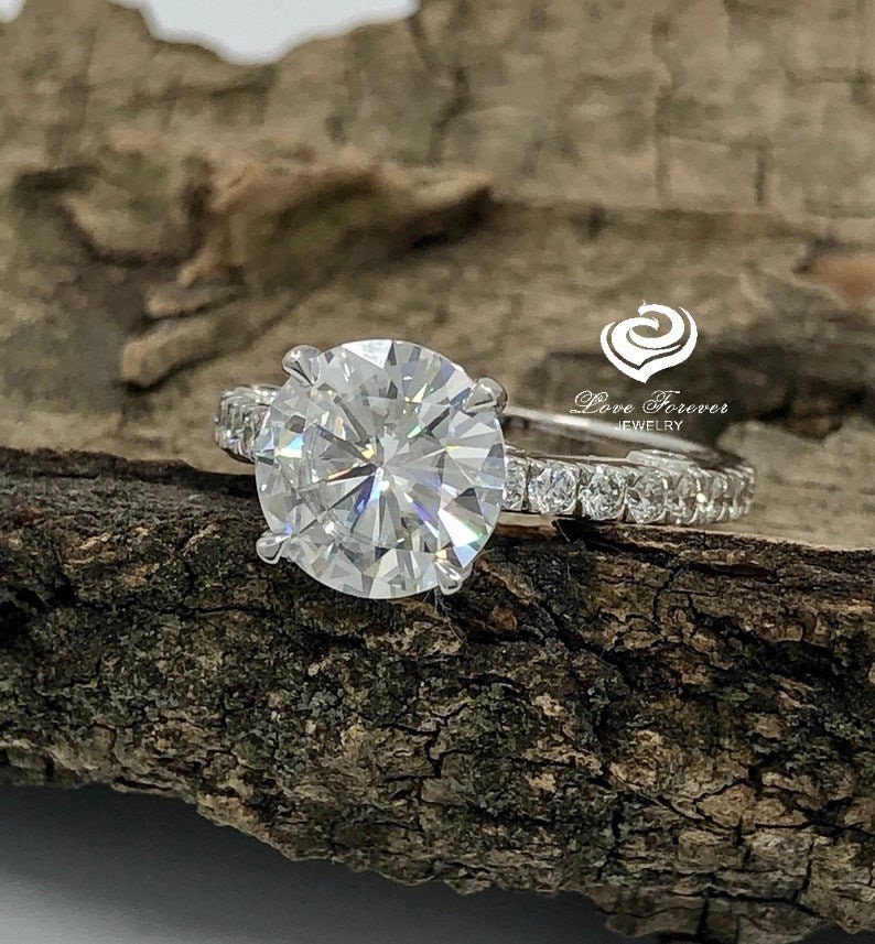 2 CT Engagement Ring 14k White Gold Forever One Round - Etsy