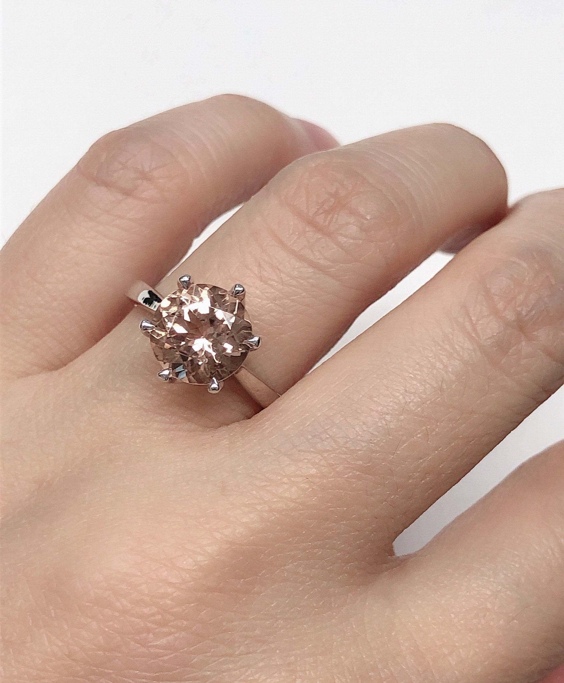 14k White Gold Solitaire Ring Morganite Ring Engagement Ring | Etsy