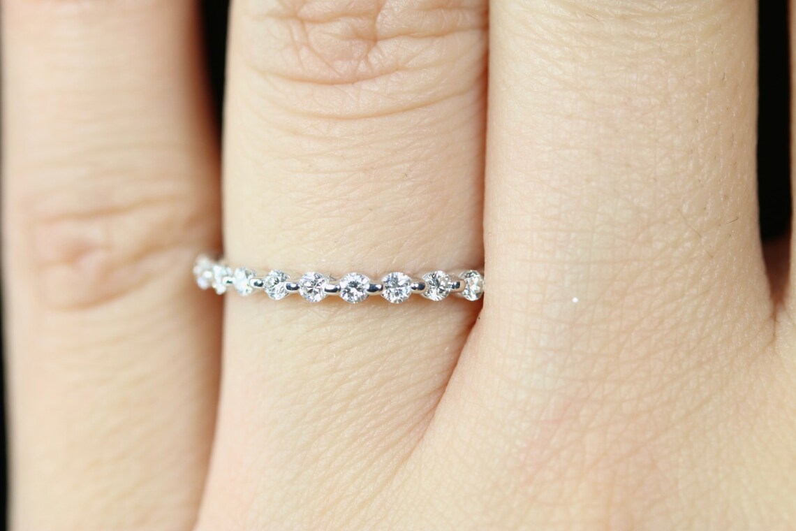 14k White Gold Diamond Band Half Diamond Eternity 0.27 Carats | Etsy
