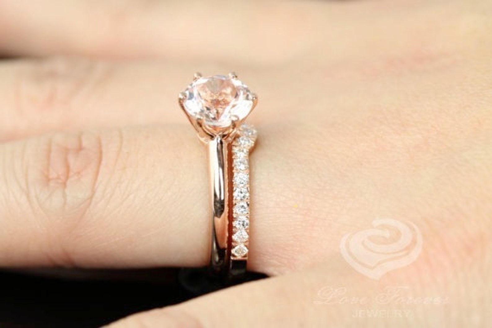 Rose Gold Morganite Round Cut Wedding Set Round Morganite | Etsy