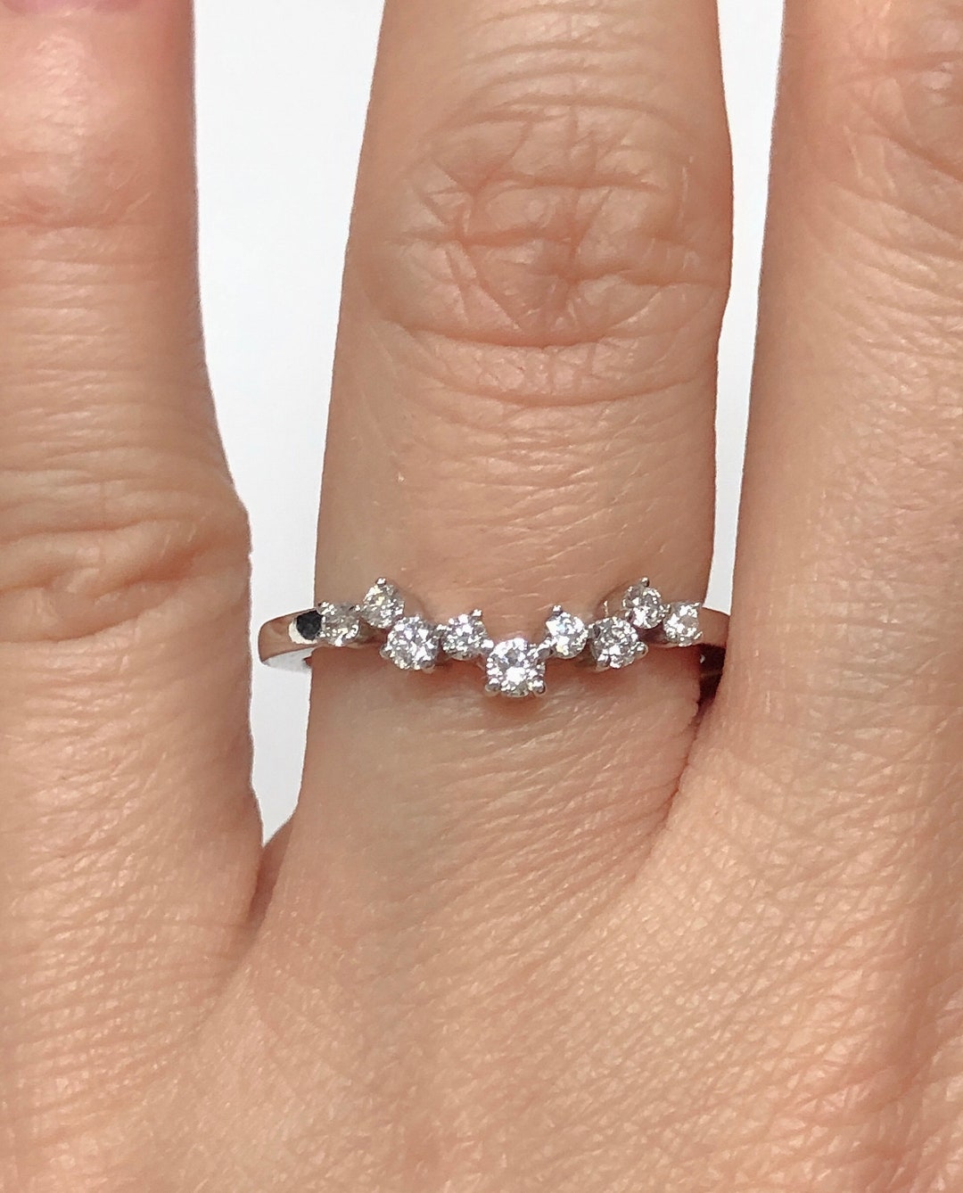 Diamond Curved Wedding Band in 14k White Gold, Diamond Wedding Band ...