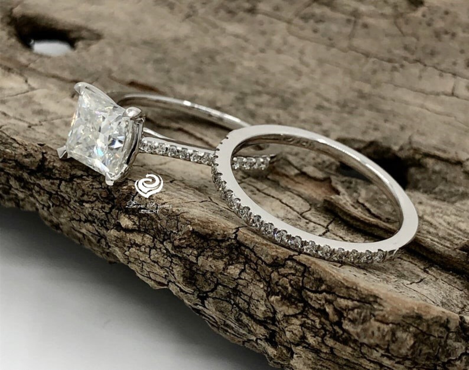 Princess Cut Bridal Set in 14k White Gold Princess Cut - Etsy