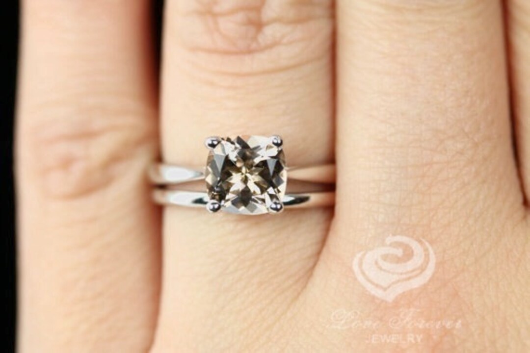 14k White Gold Bridal Set Wedding Set 7mm/1.25ct Cushion - Etsy