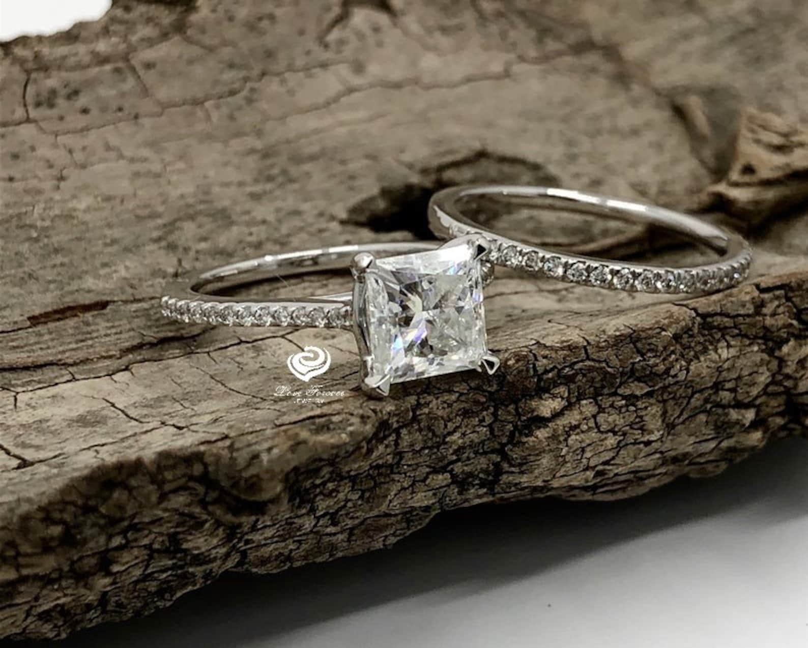 Princess Cut Bridal Set in 14k White Gold Princess Cut | Etsy