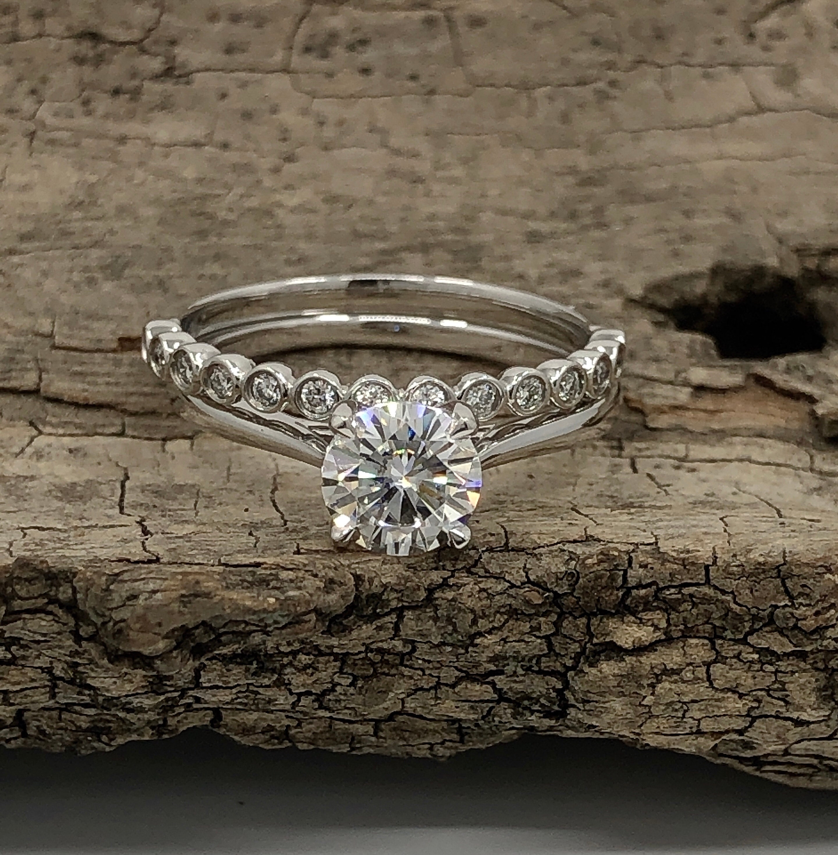 Round Engagement Ring Set in 14k White Gold Simple Wedding | Etsy