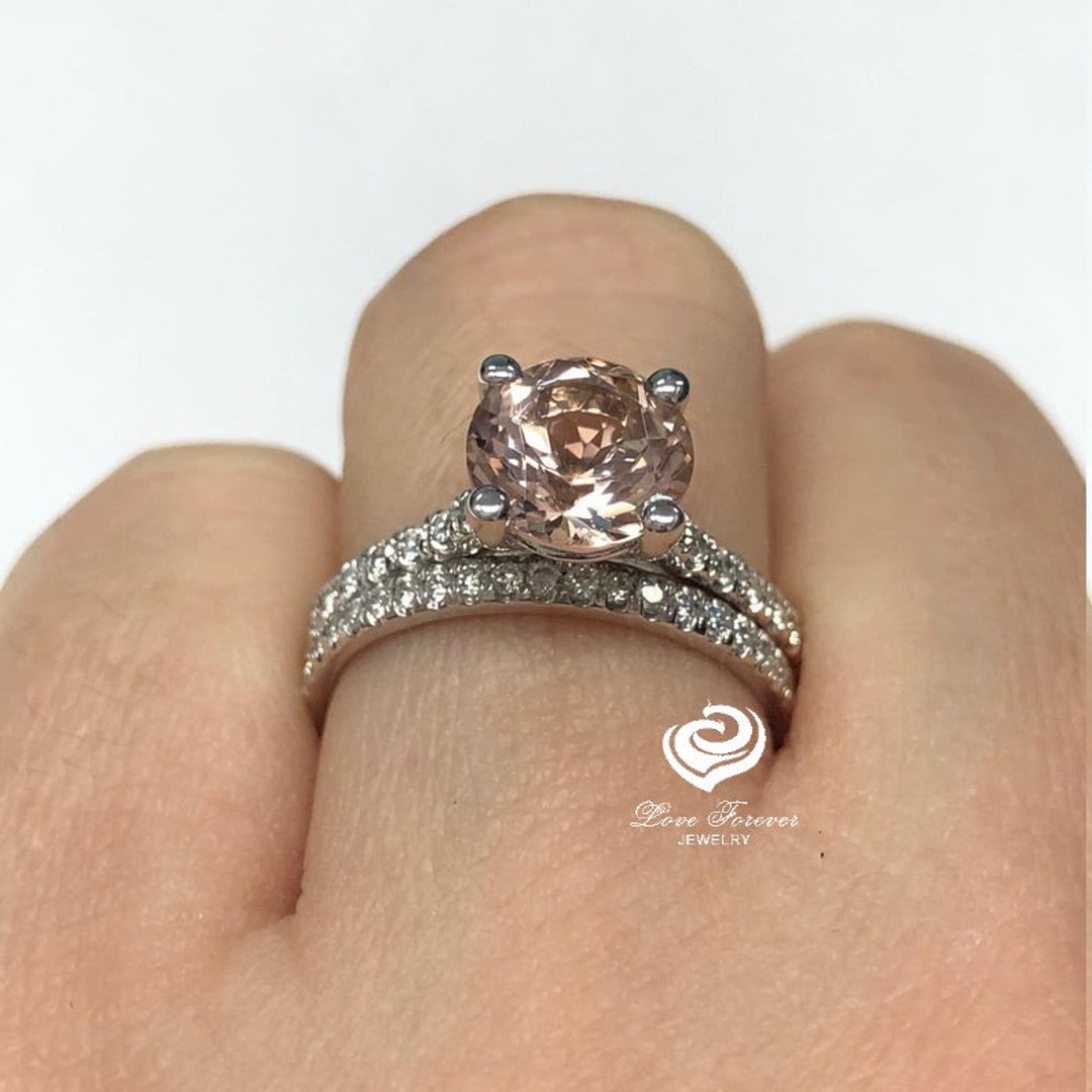 White Gold Morganite Round Cut Wedding Set Round Morganite - Etsy