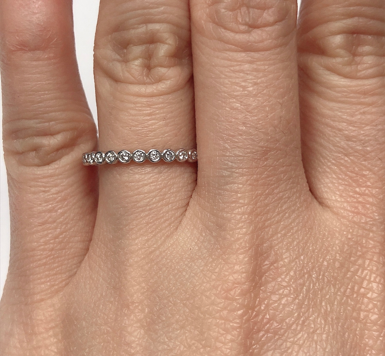 Bezel Stackable Set in 14k White Gold, Bezel Wedding Band, Bezel ...