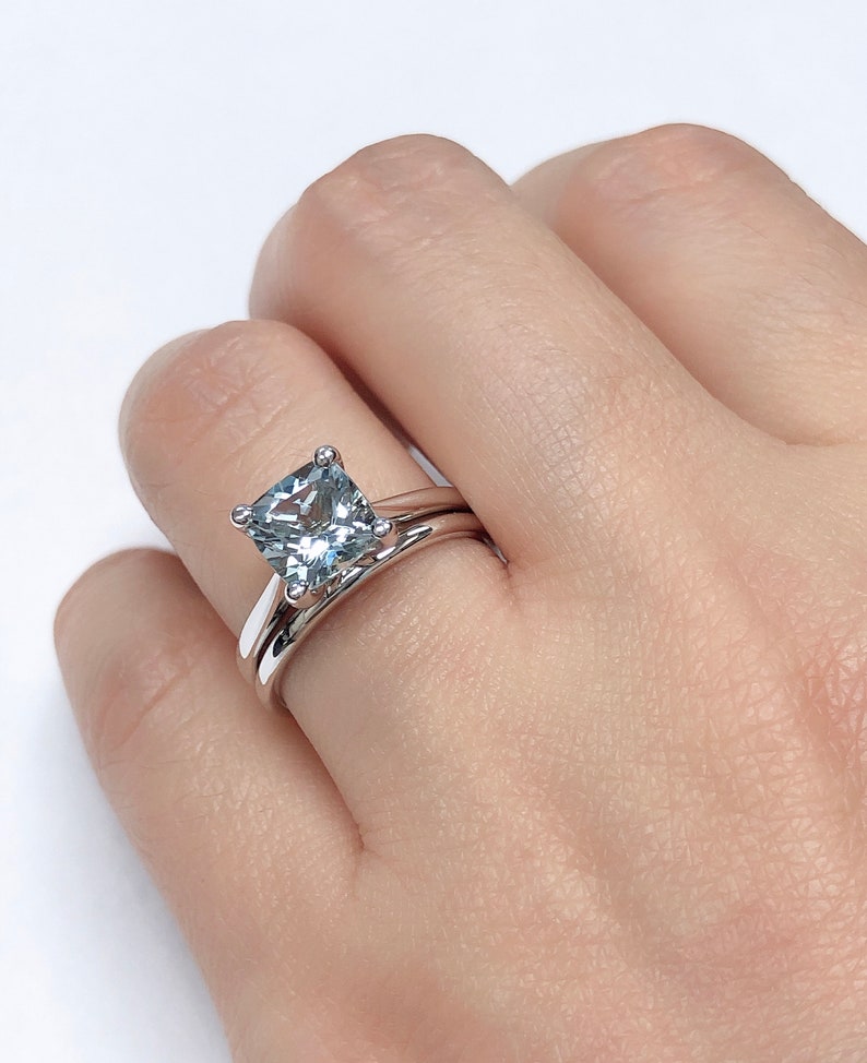 14k White Gold Wedding Set Bridal Set 7mm/1.20ct Cushion Cut | Etsy