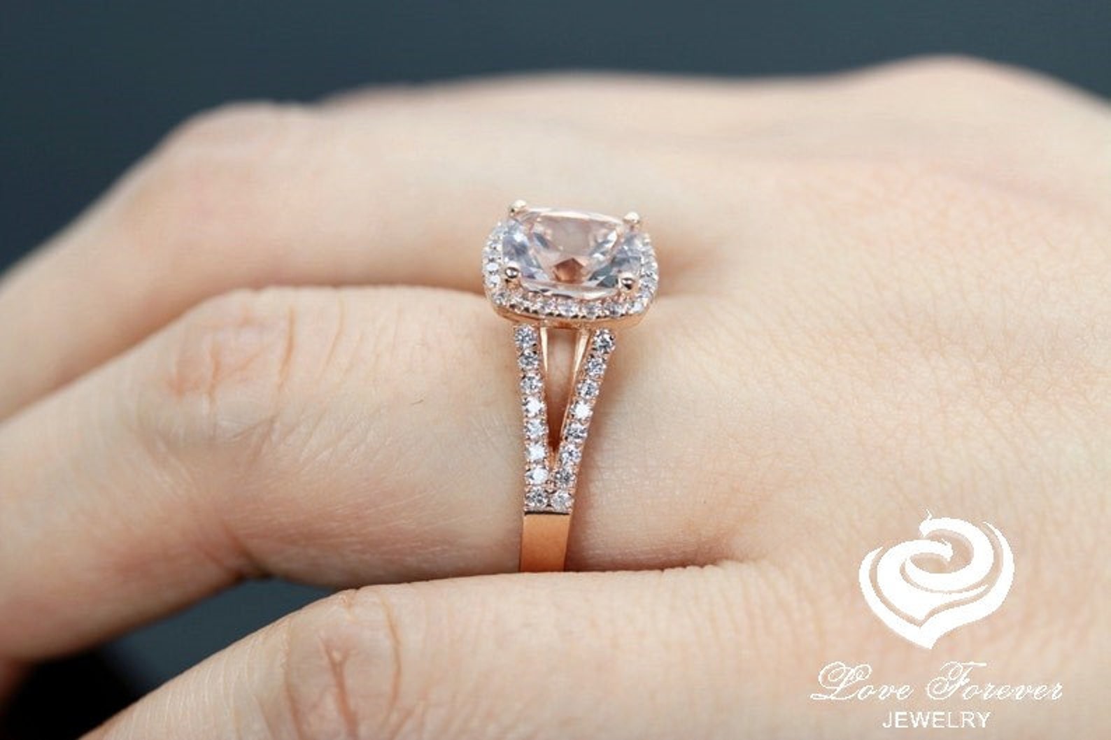 Engagement Ring 14k Rose Gold Morganite Ring Diamond Ring 8mm - Etsy