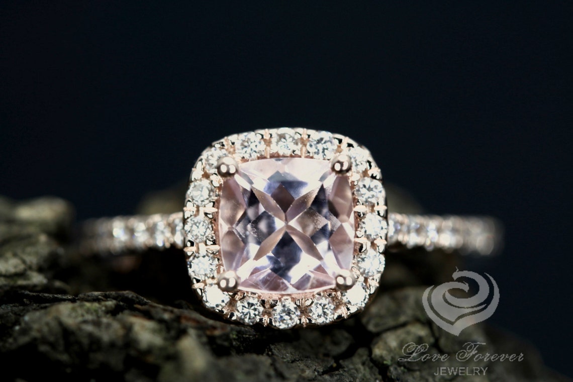14k Rose Gold Engagement Ring Morganite Ring 6mm Cushion Cut - Etsy