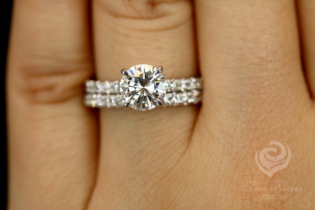 White Gold Wedding Set in 14k, Moissanite Ring Set, Moissanite ...