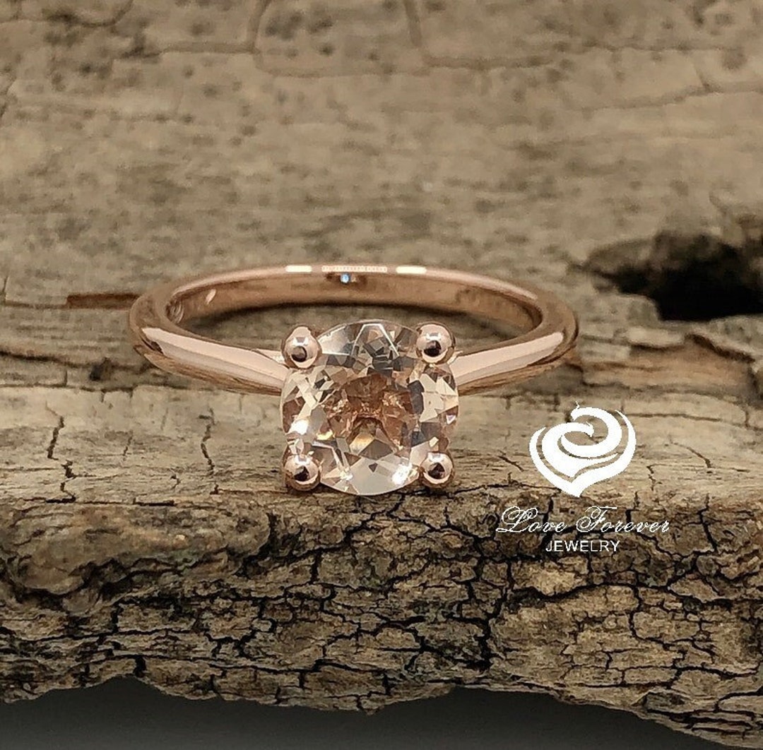 14k Rose Gold Solitär Ring Morganit Ring 6mm Rundschliff Morganit ...