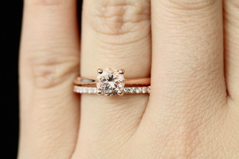 Rose Gold Morganite Round Cut Wedding Set Round Morganite | Etsy