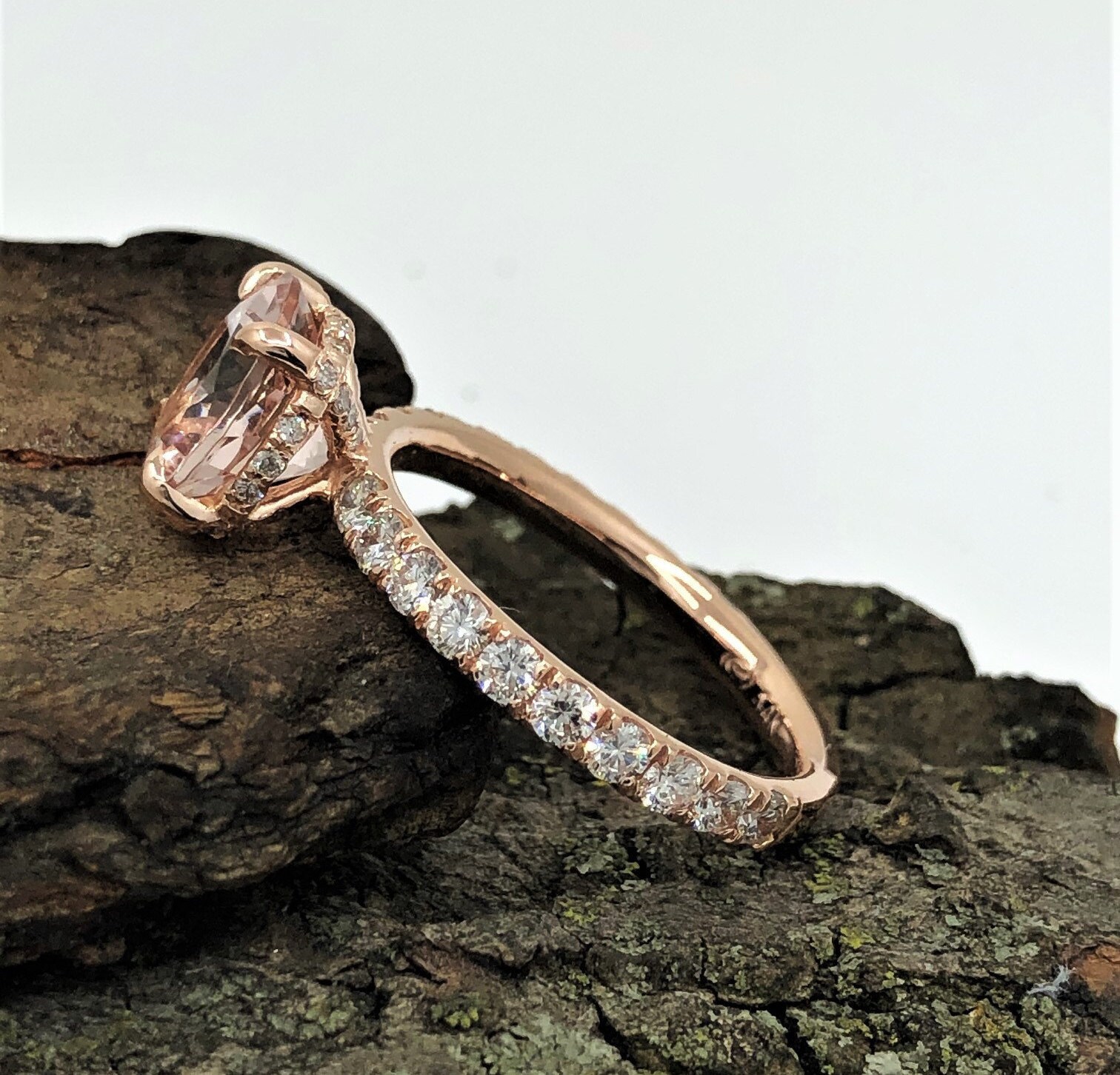 14k Rose Gold Diamond Ring Engagement Ring Morganite Ring | Etsy