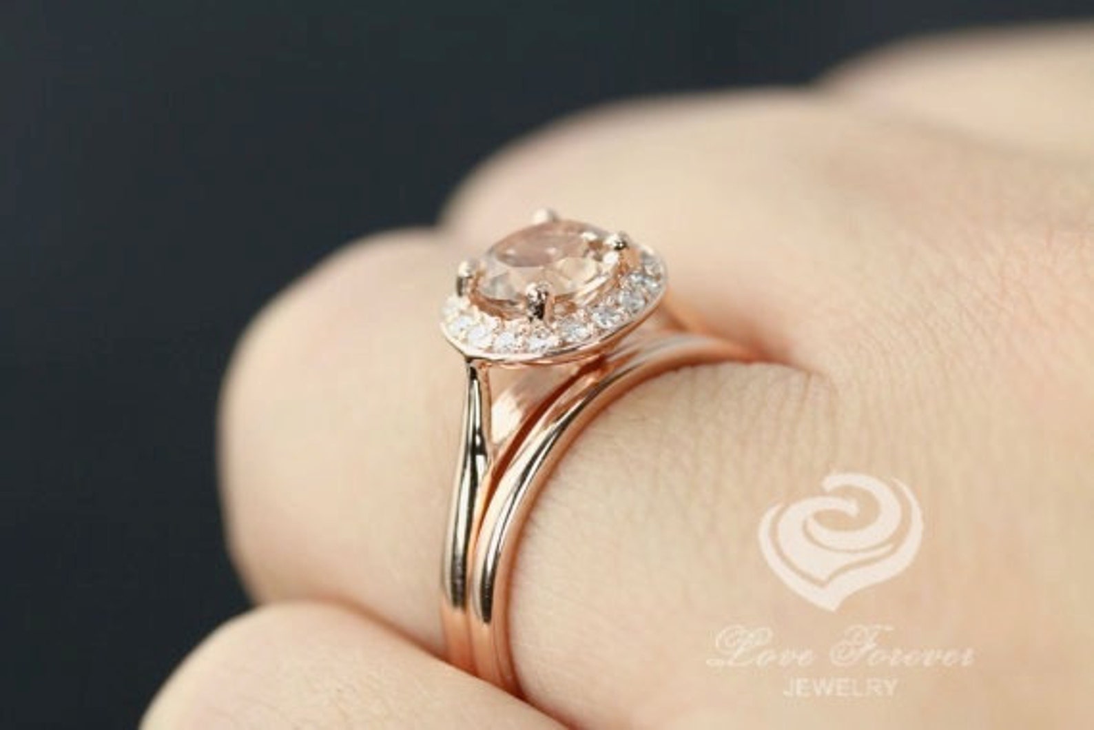 Morganite Bridal Set Solid 14k Rose Gold Morganite Engagement - Etsy