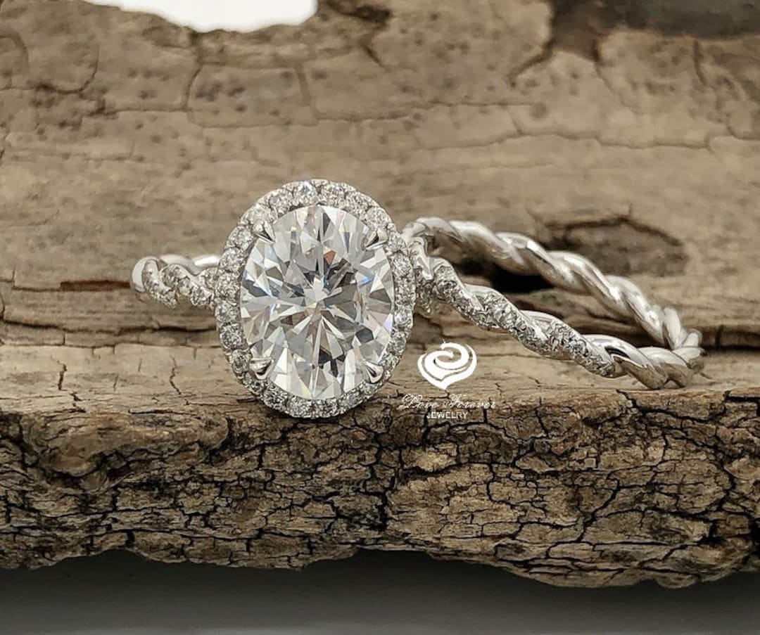 Oval Bridal Set 14k White Gold, Forever One Oval Wedding Set, Diamond ...