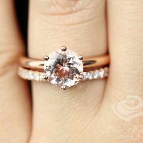 Rose Gold Morganite Round Cut Wedding Set Round Morganite - Etsy