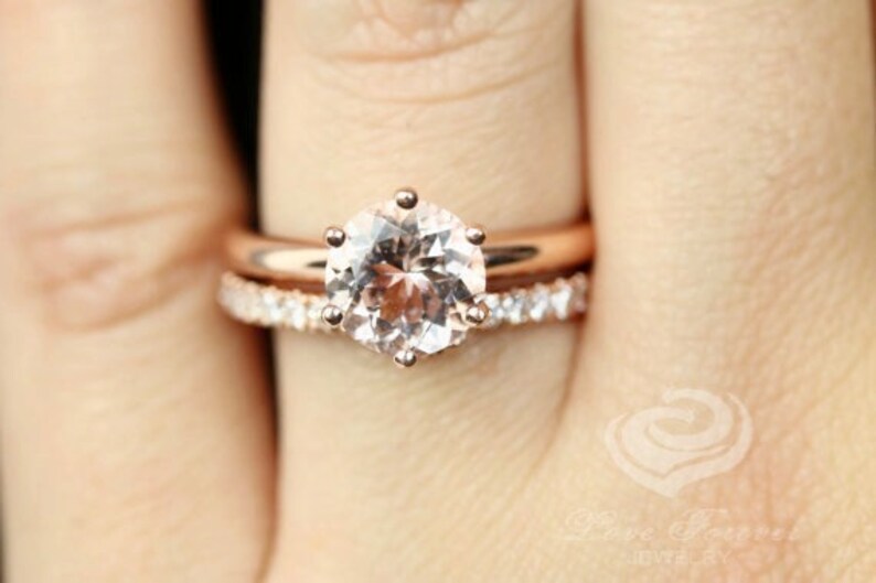 Rose Gold Morganite Round Cut Wedding Set Round Morganite - Etsy