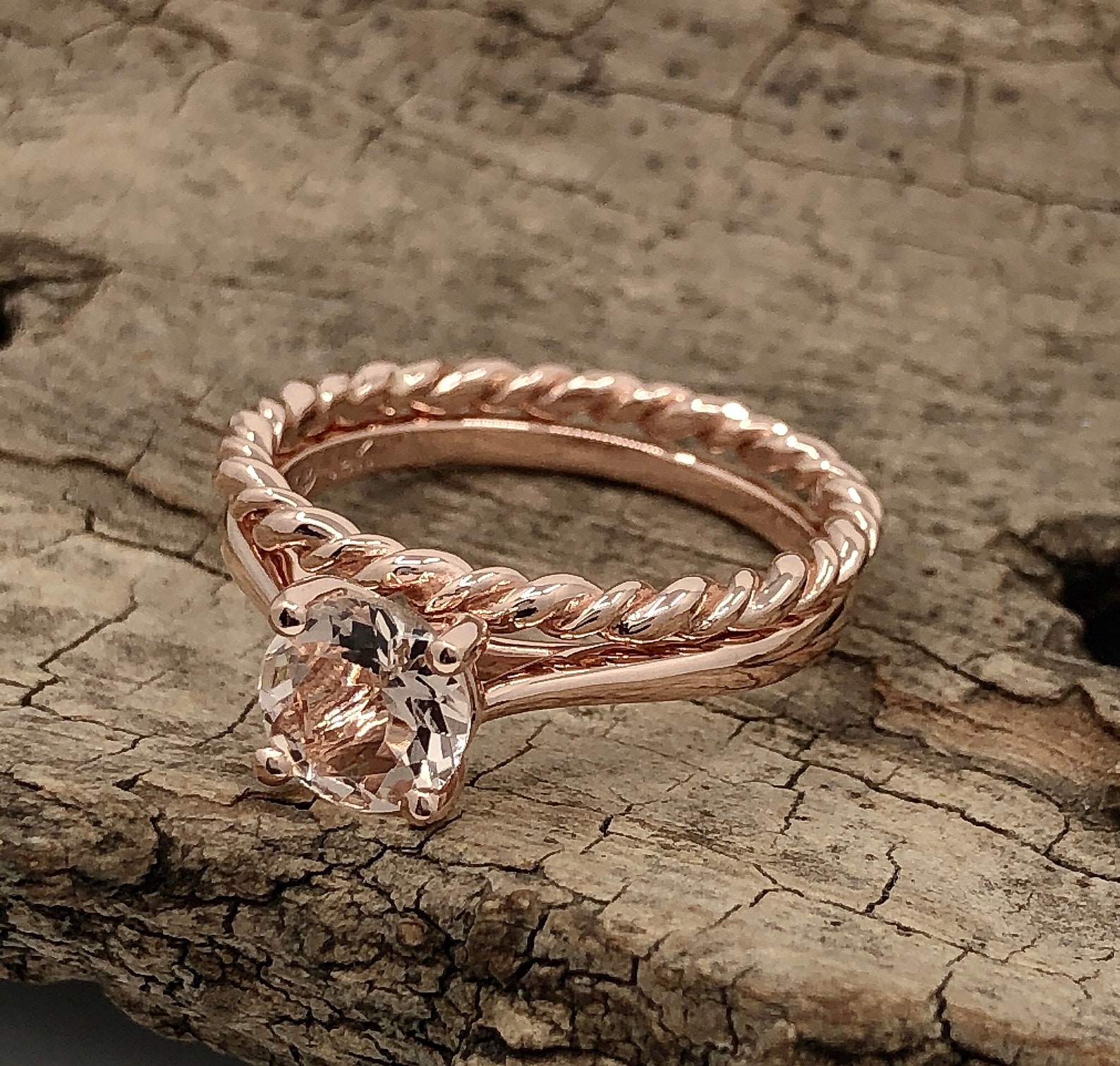 Rose Gold Morganite Round Cut Wedding Set, Round Morganite Engagement ...