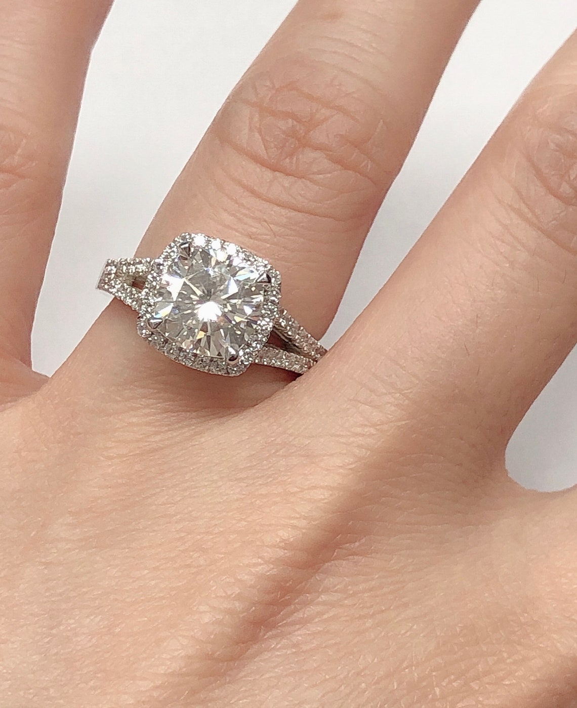 Cushion Engagement Ring 14k White Gold Diamond Ring Forever | Etsy