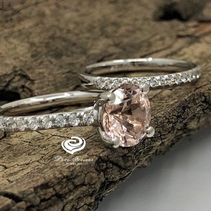 White Gold Morganite Round Cut Wedding Set, Round Morganite Engagement ...