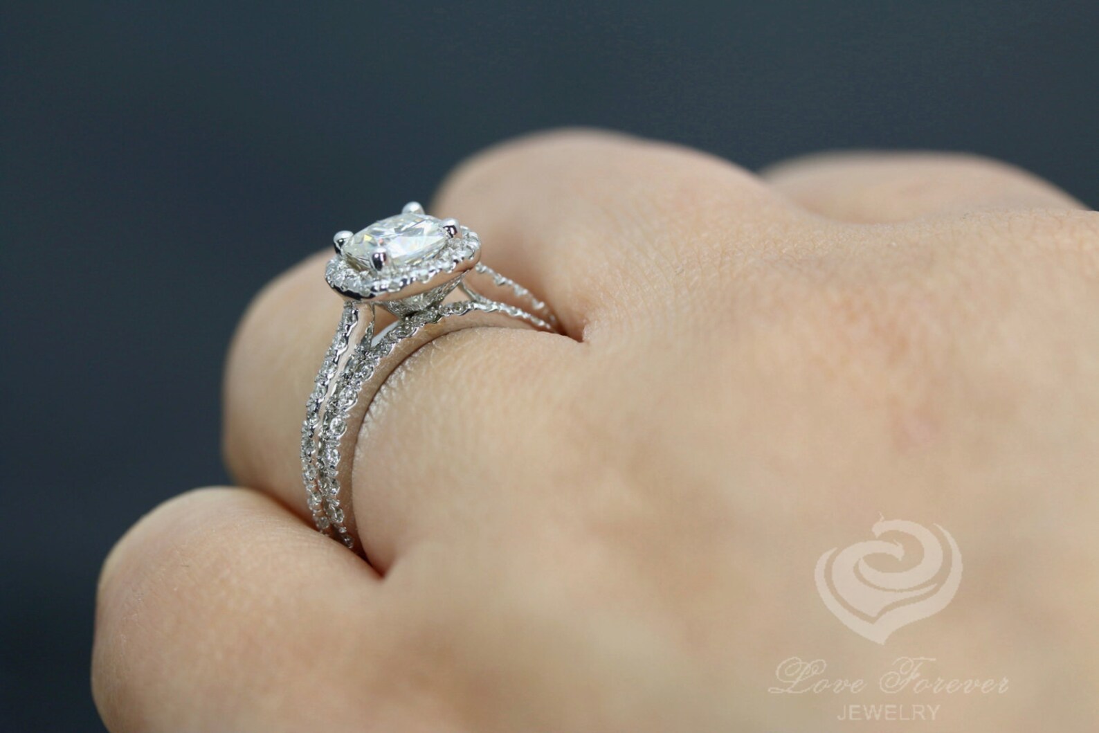 Cushion Cut Wedding Ring Set in Solid 14k White Gold Dainty - Etsy