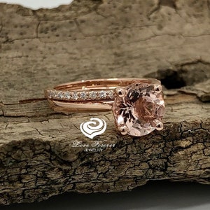 Rose Gold Morganite Round Cut Wedding Set, Round Morganite Engagement ...