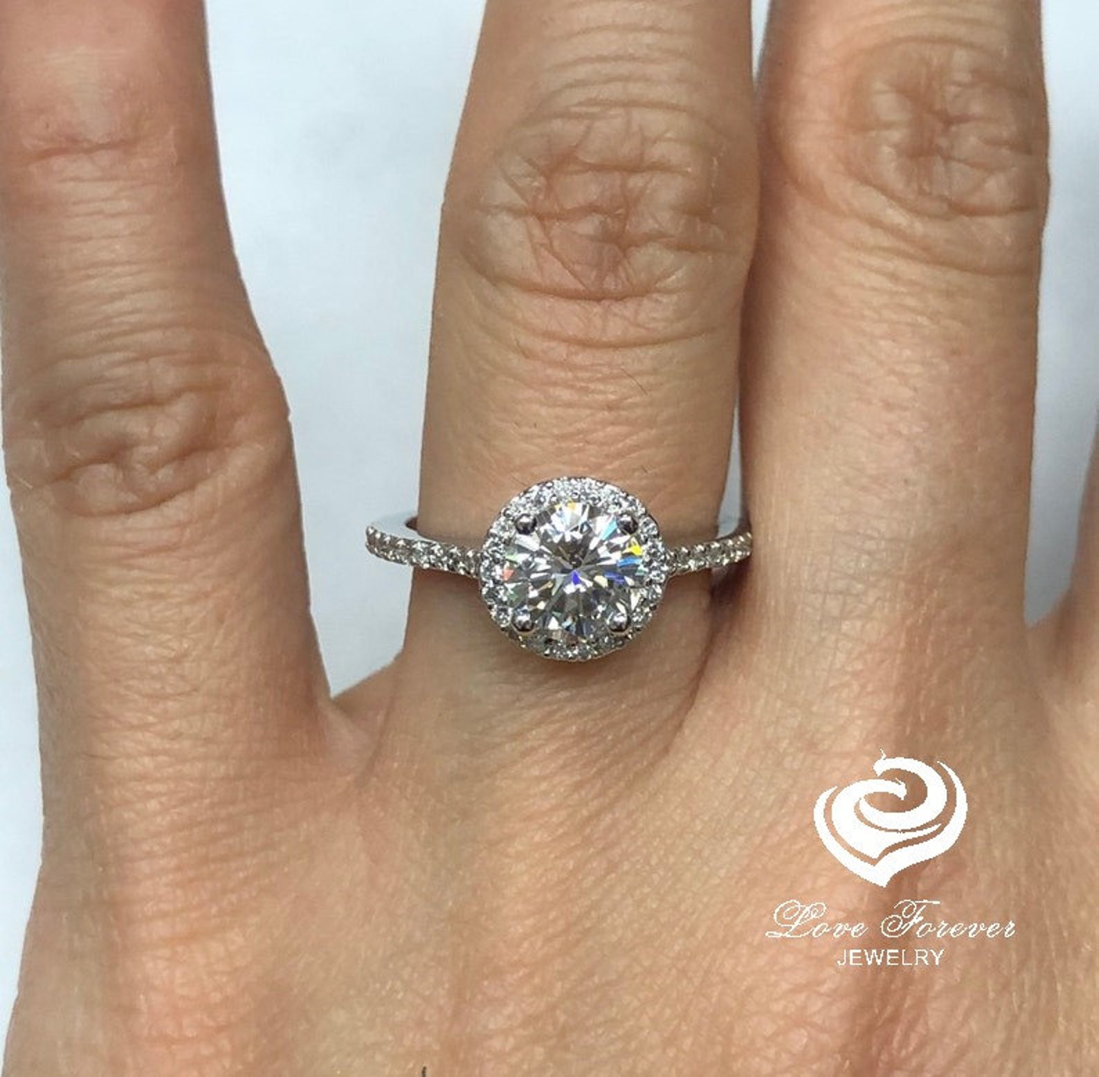 1 CT Round Engagement Ring in 14k White Gold Forever One - Etsy