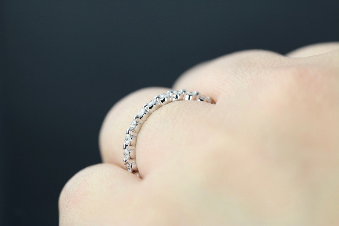 14k White Gold Diamond Band Half Diamond Eternity 0.27 Carats | Etsy