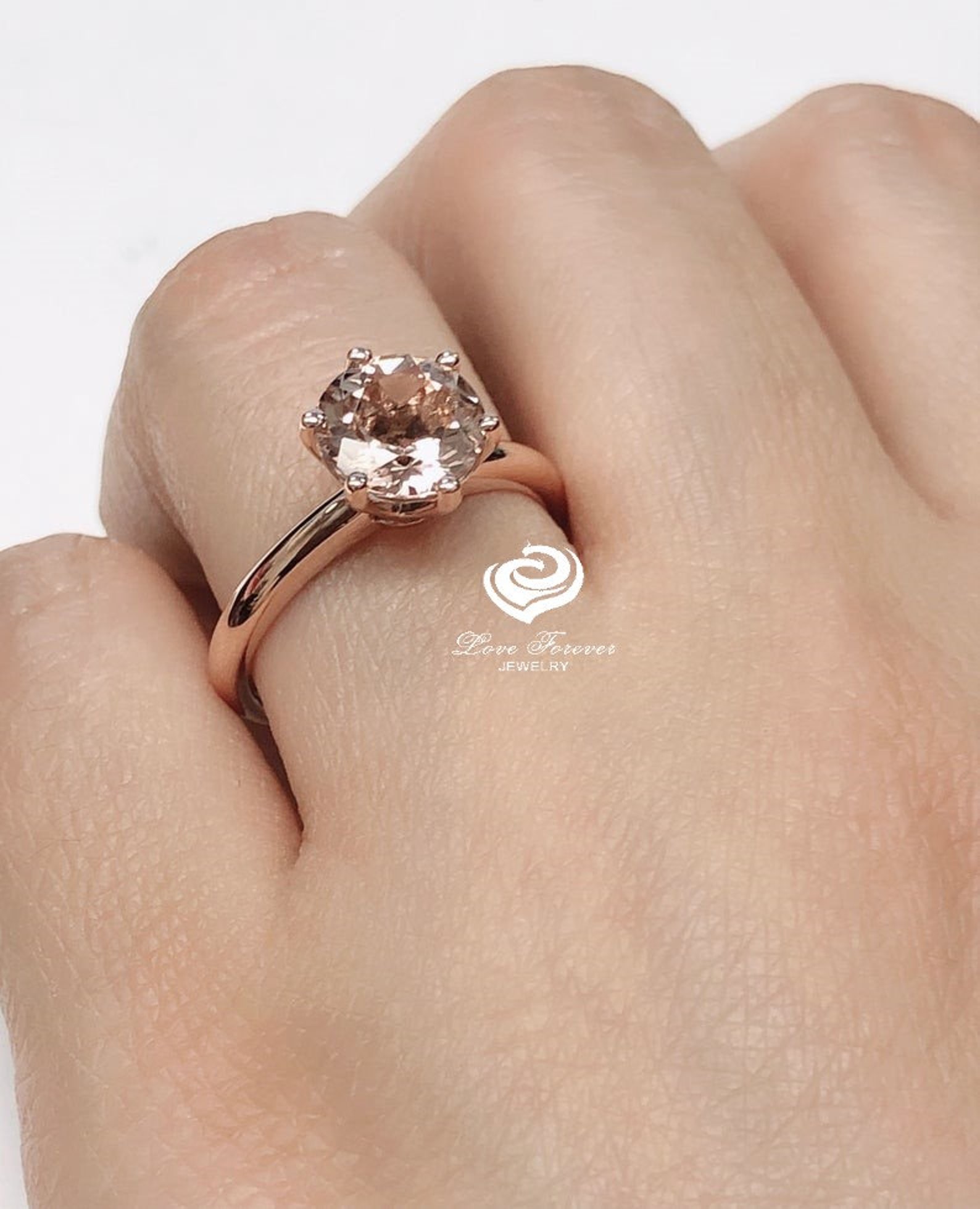 14k Rose Gold Engagement Ring Solitaire Ring 8mm Round Cut | Etsy