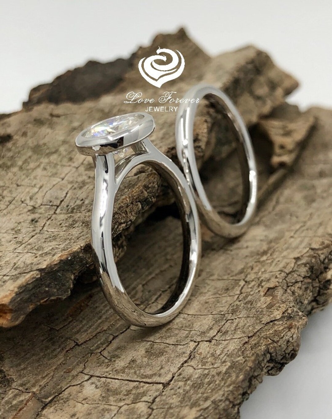 Forever One Round Engagement Ring Set in Solid 14k White Gold, Round ...