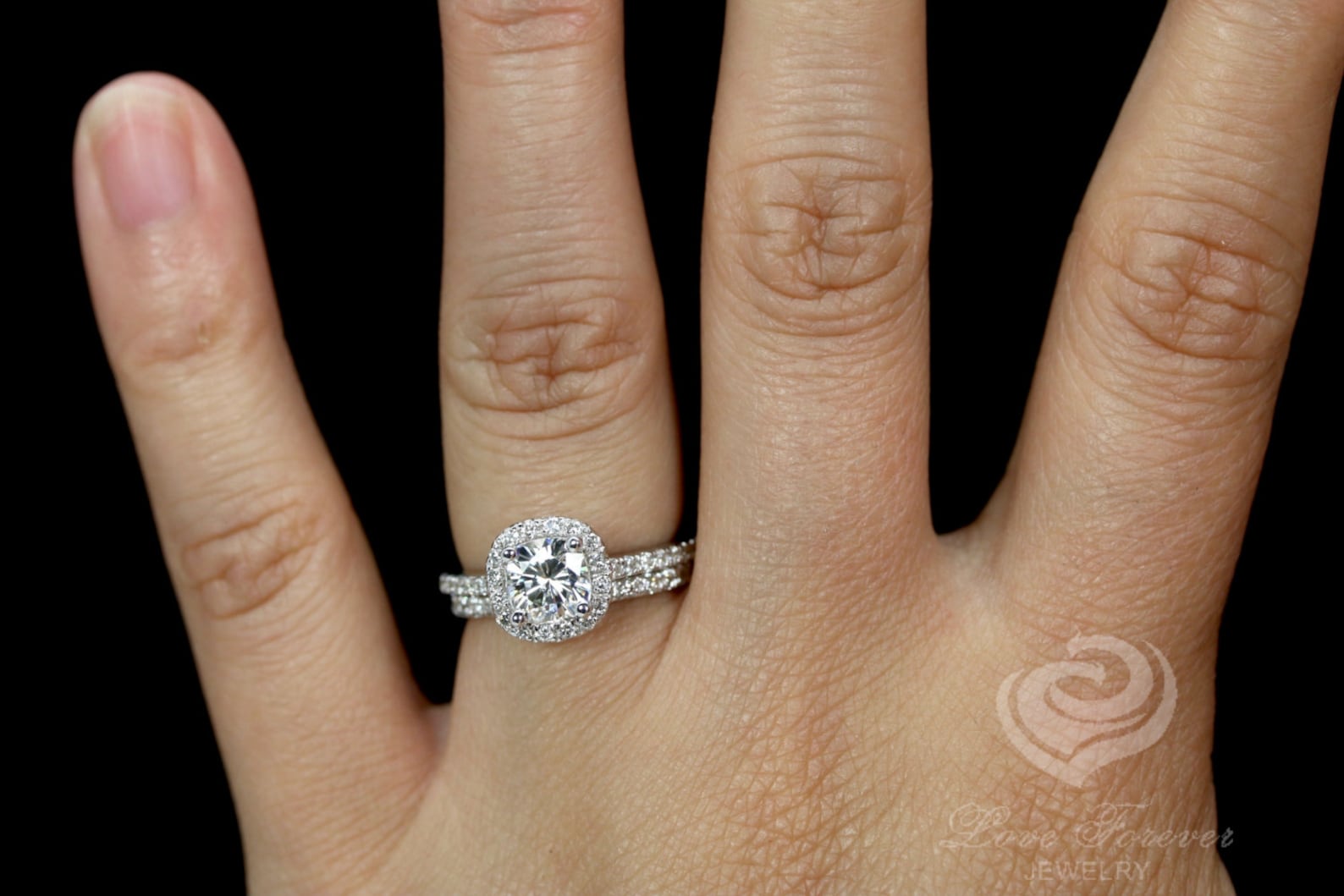 Cushion Cut Wedding Ring Set in Solid 14k White Gold Dainty - Etsy