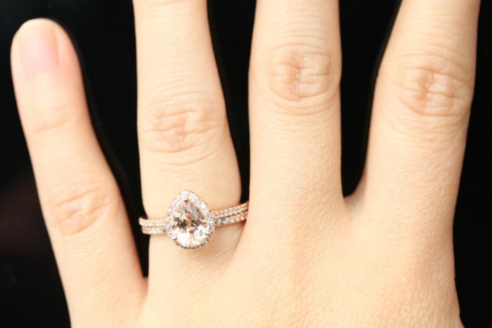 Rose Gold Morganite Pear Shape Ring Set Pear Morganite - Etsy