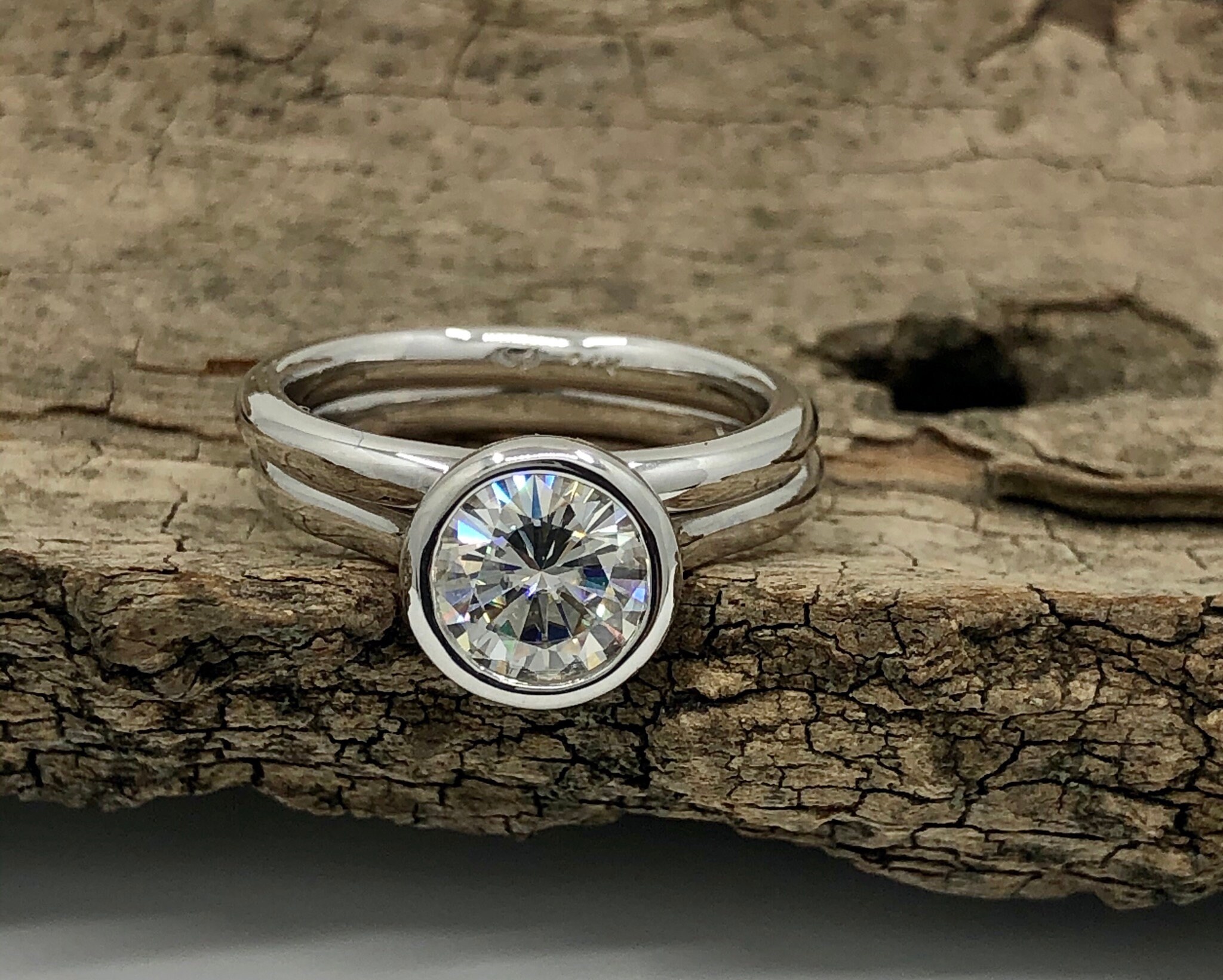 Forever One Round Engagement Ring Set In Solid 14k White Gold | Etsy