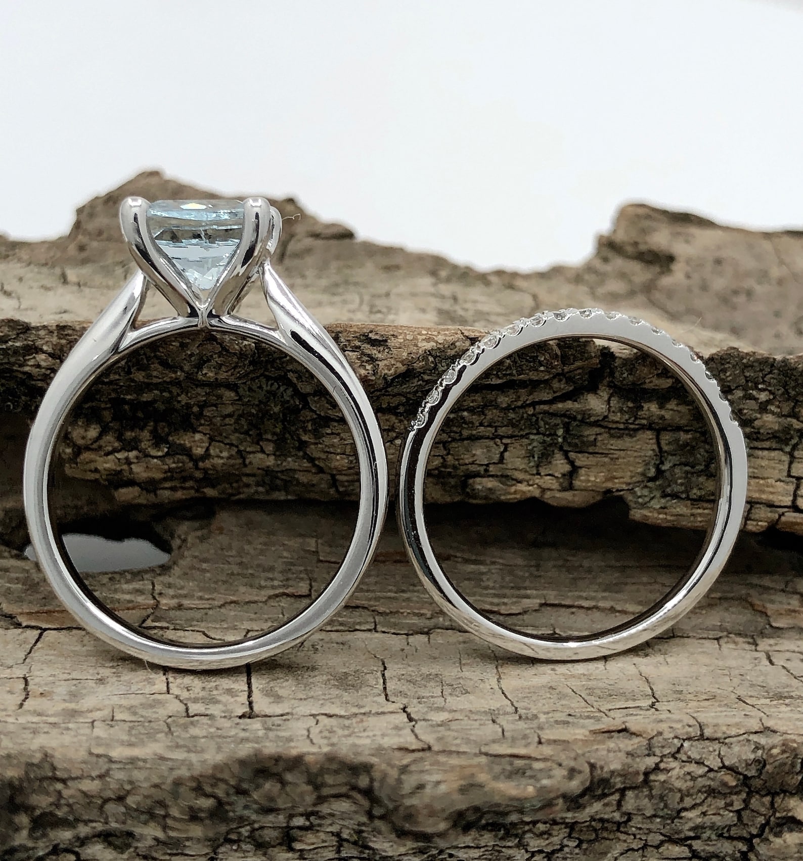 14k White Gold Bridal Set Wedding Set 7mm Cushion Cut Dark Blue ...