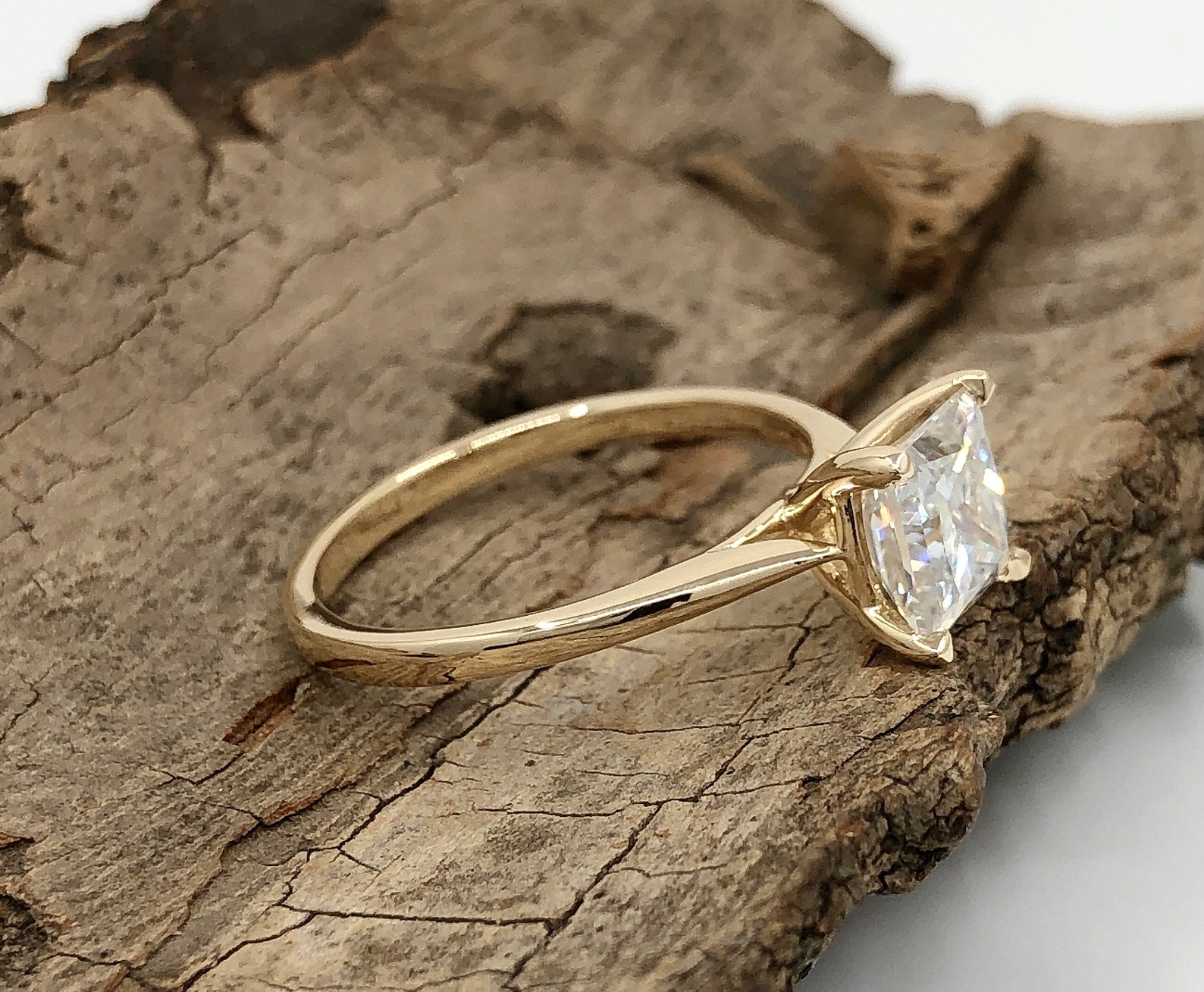 Yellow Gold Princess Cut Engagement Ring 2.10 CT Forever One | Etsy