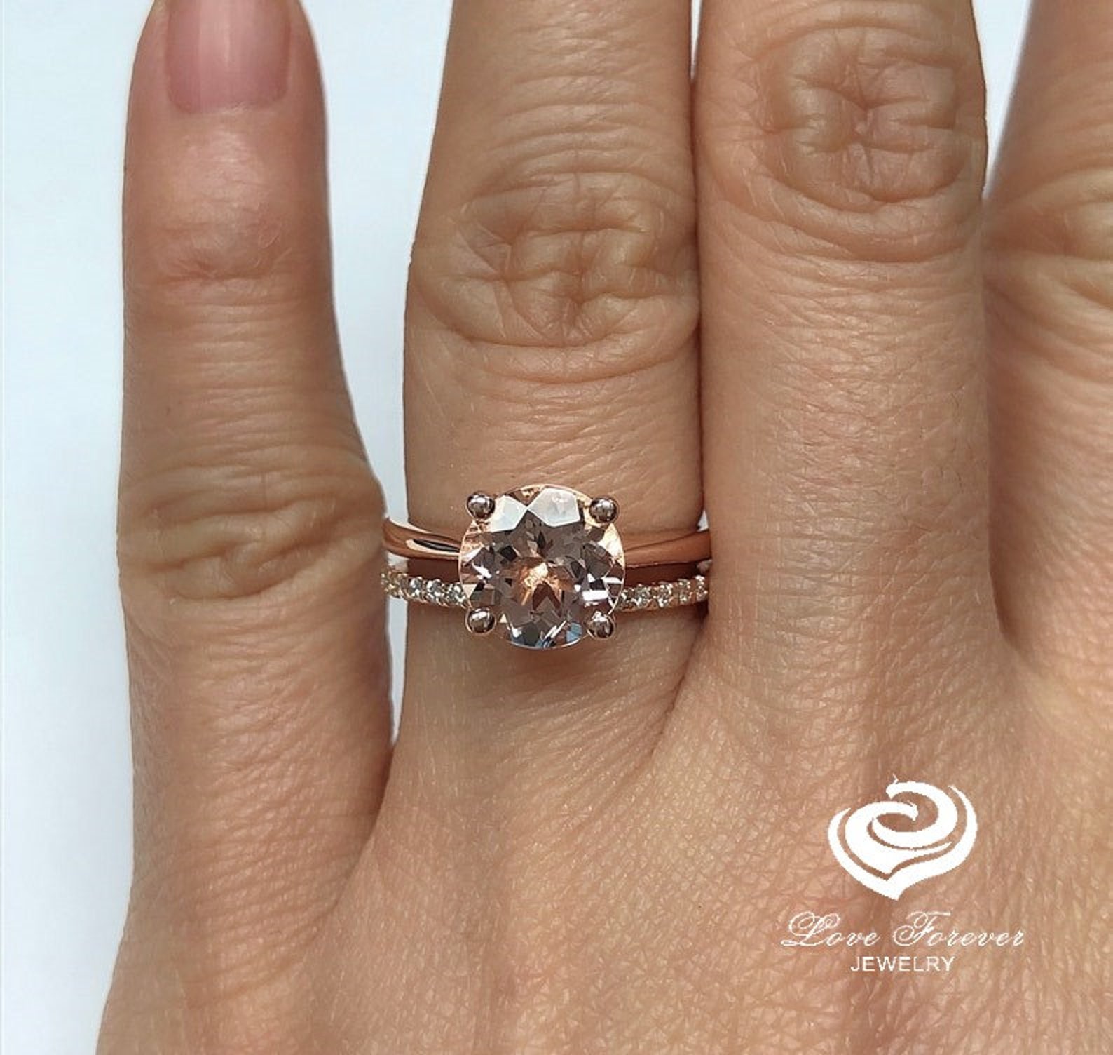 Rose Gold Morganite Round Cut Wedding Set Round Morganite - Etsy