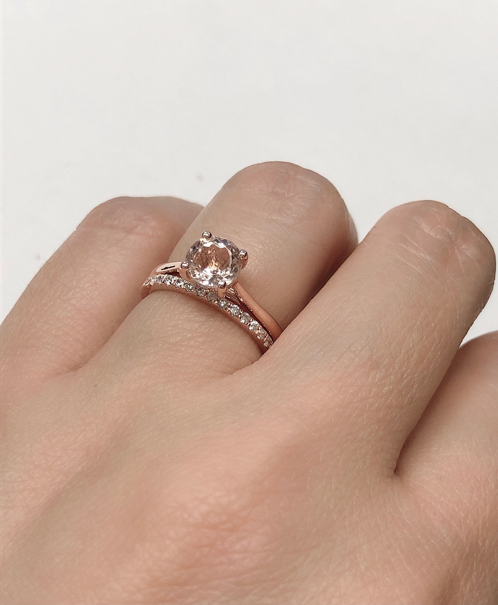 Rose Gold Morganite Round Cut Wedding Set Round Morganite - Etsy