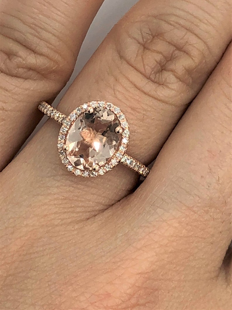Engagement Ring 14k Rose Gold Morganite Ring Diamond Ring | Etsy