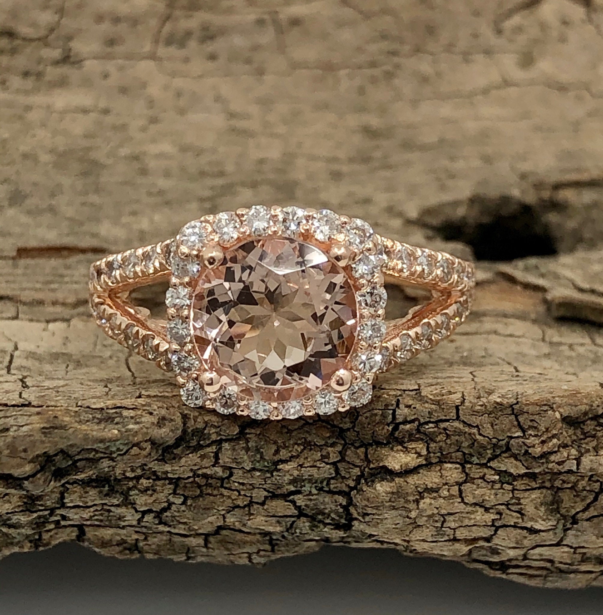 14k Rose Gold Morganite Ring Diamond Ring 8mm Round Cut | Etsy