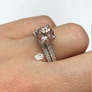 White Gold Morganite Round Cut Wedding Set, Round Morganite Engagement ...