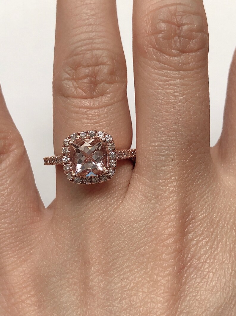 14k Rose Gold Diamond Ring Engagement Ring 7mm Cushion Cut | Etsy