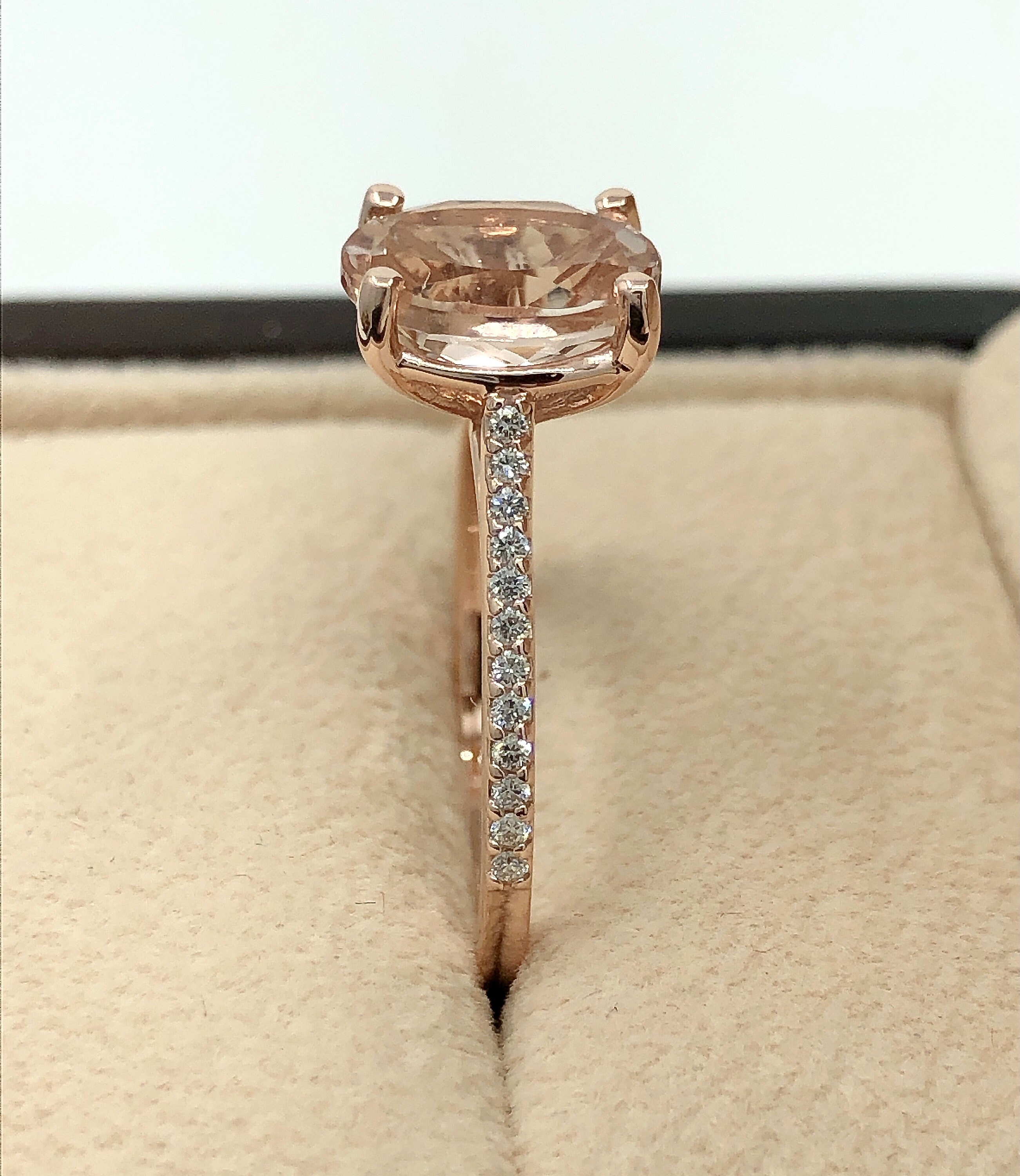 Oval Engagement Ring 14k Rose Gold Morganite Ring Solitaire Ring 9x7mm ...