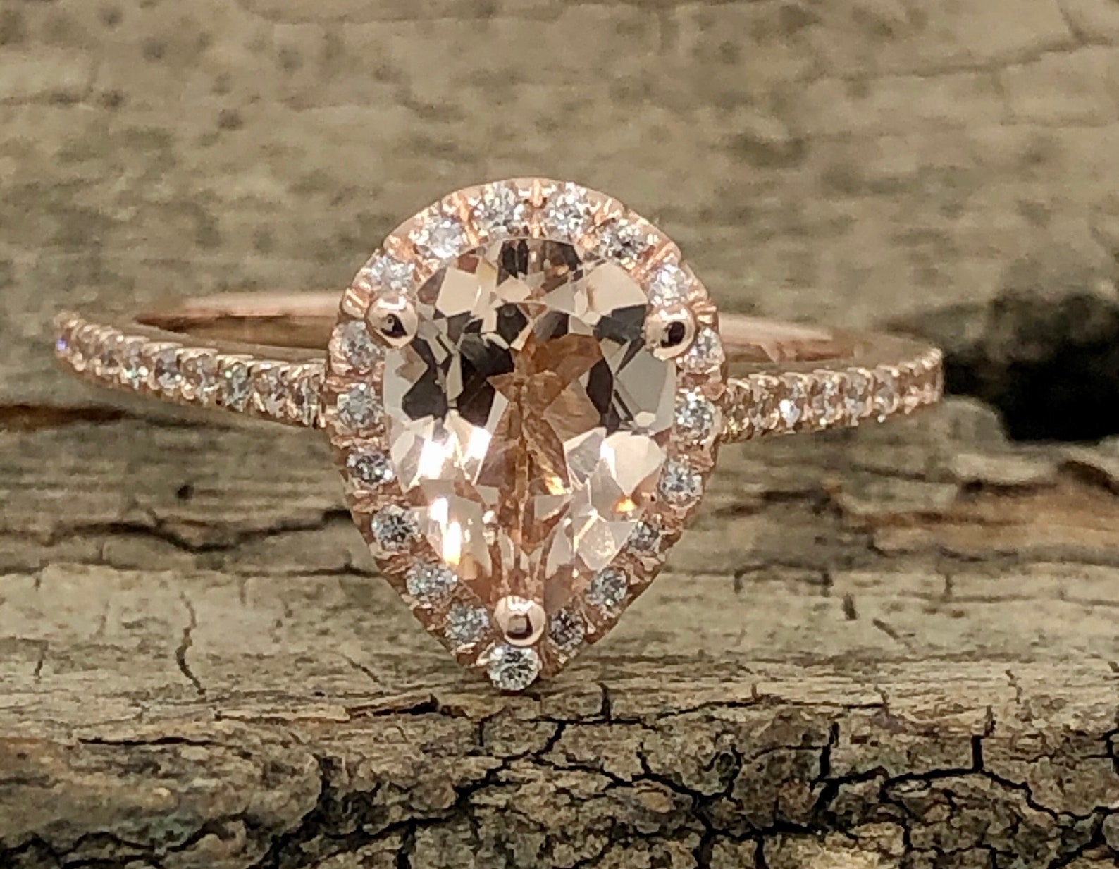 14k Rose Gold Diamond Ring Morganite Ring Engagement Ring | Etsy