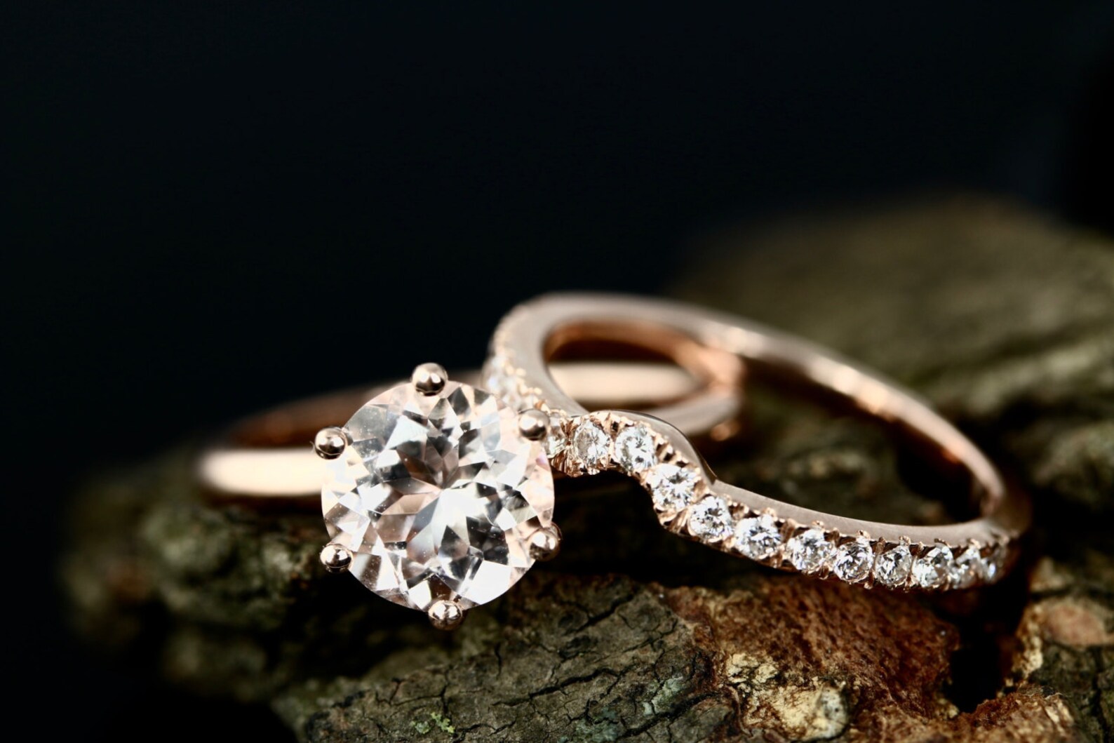 Rose Gold Morganite Round Cut Wedding Set, Round Morganite Engagement ...