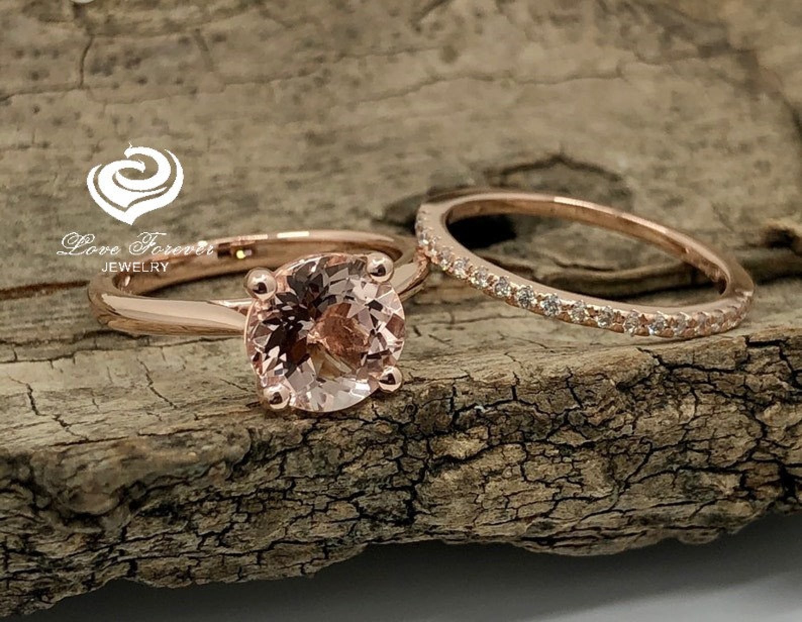 Rose Gold Morganite Round Cut Wedding Set Round Morganite - Etsy