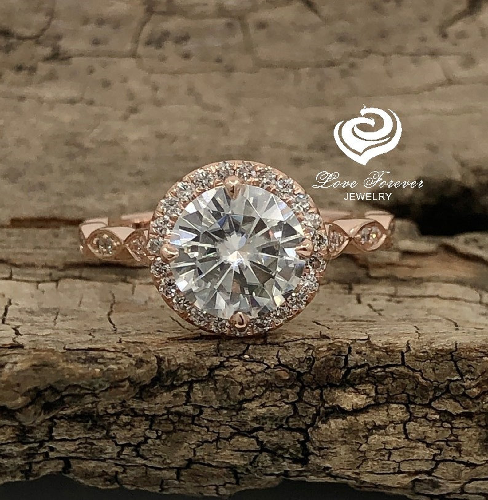 14k Rose Gold Diamond Ring Engagement Ring Forever One Certified 7.5mm ...