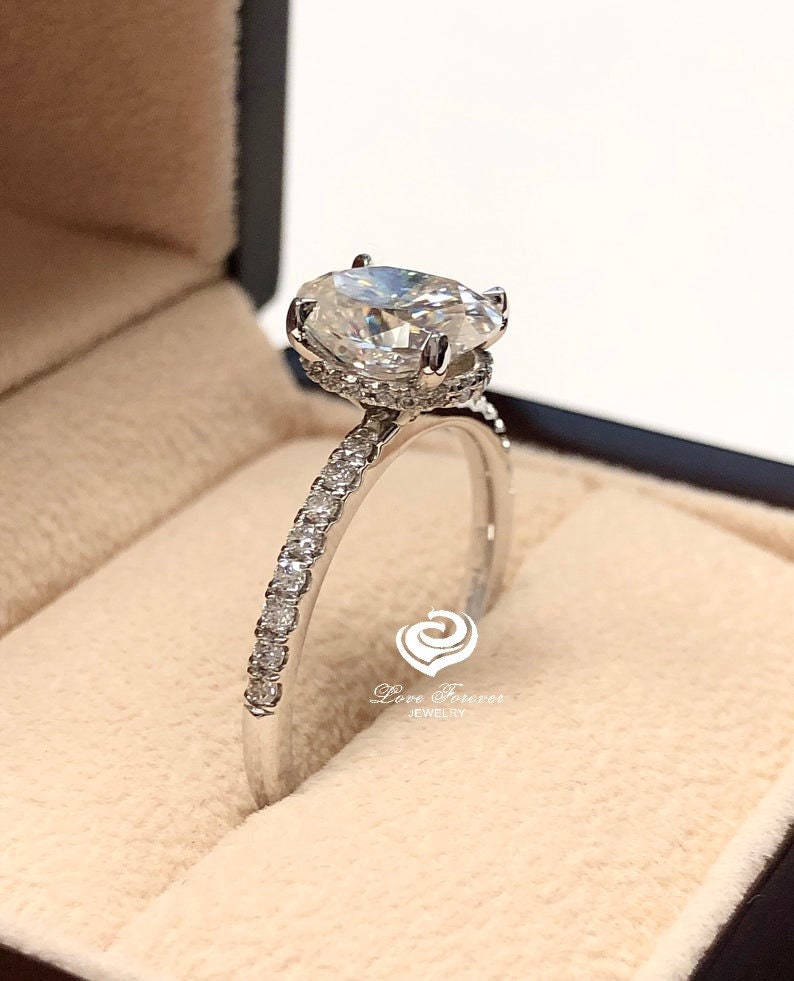 2 CT Oval Moissanite Ring 14K White Gold Forever One - Etsy