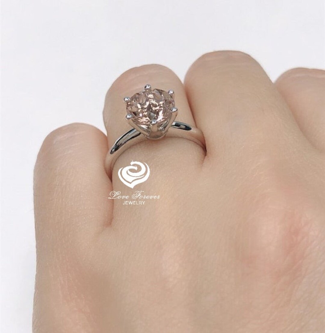 White Gold Morganite Engagement Ring in 14k, Morganite Solitaire Ring ...