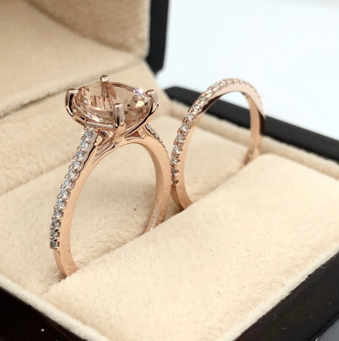 Rose Gold Morganite Oval Cut Wedding Set, Oval Morganite Engagement ...